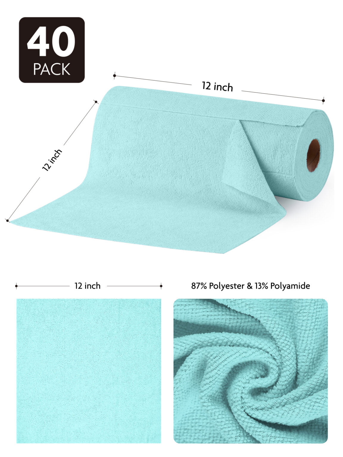 40 Pack Tear-Away Microfiber Roll（Blue） – FantastiCLEAN