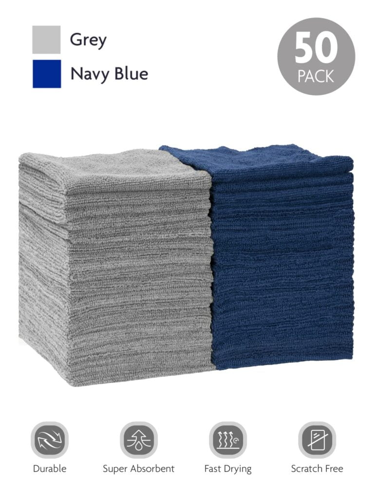 50 Pack Microfiber Rag in a Box with 2 Holes (Navy Blue and Grey ...